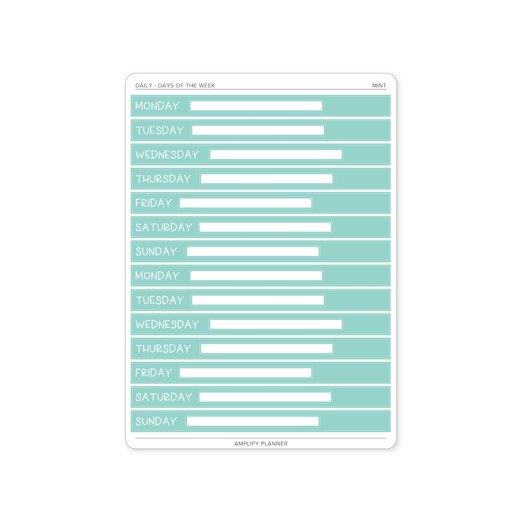Days of The Week Stickers - Daily Layout | Amplify Planner