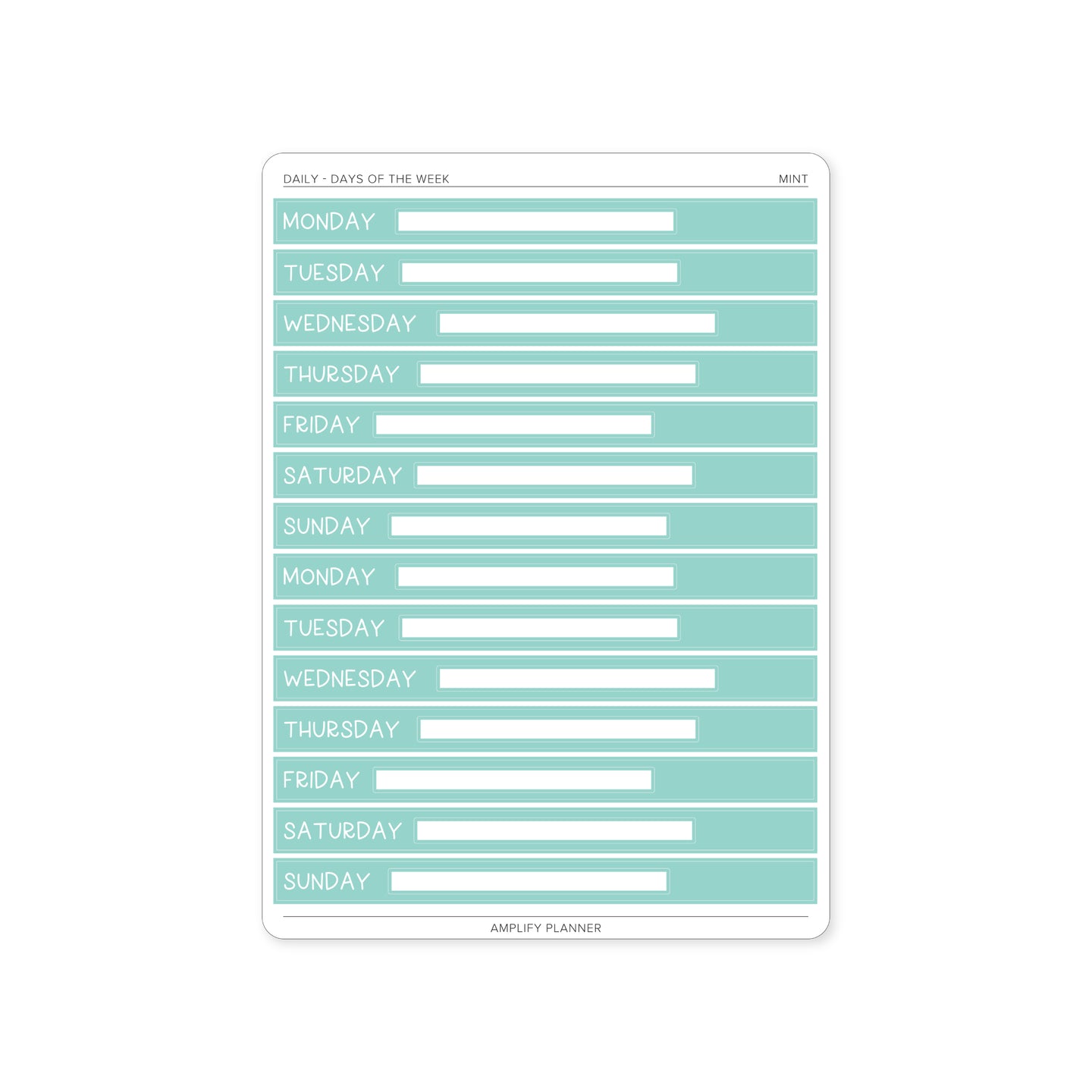 Days of The Week Stickers - Daily Layout | Amplify Planner