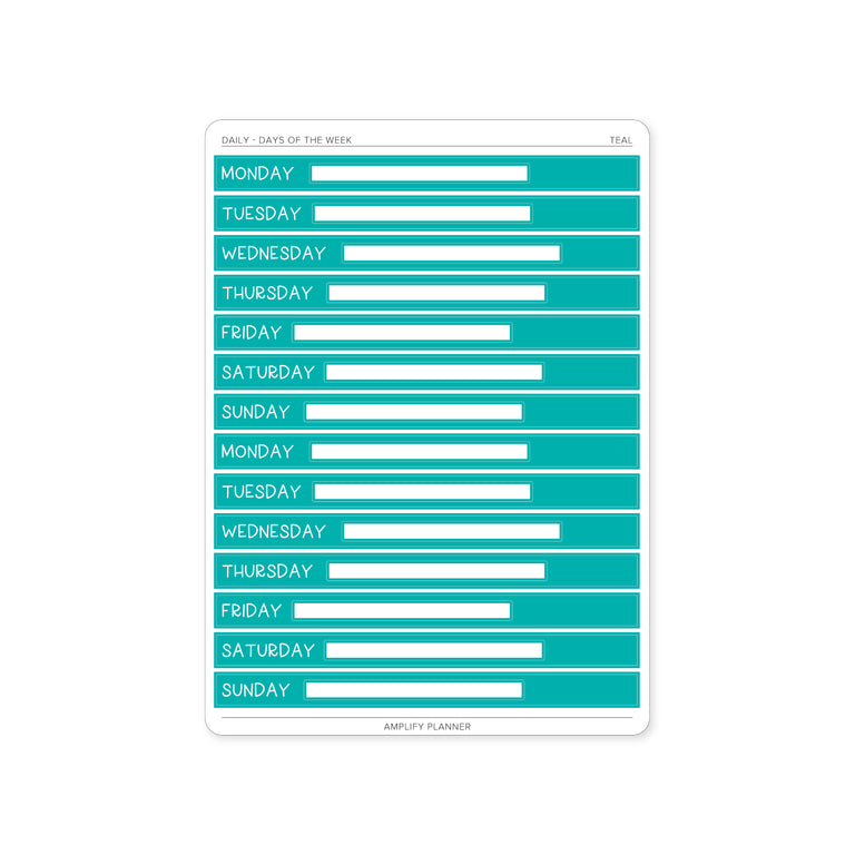 Days of The Week Stickers - Daily Layout | Amplify Planner